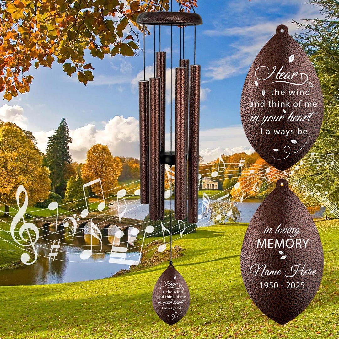 Bronze Memorial Wind Chimes 35", Personalized Hear the Wind Sympathy ...