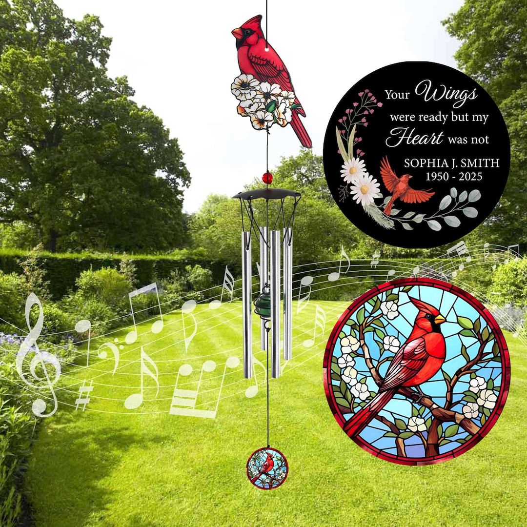 Personalized Cardinal Memorial Wind Chime: Sympathy Gift, 24" Red Bird ...