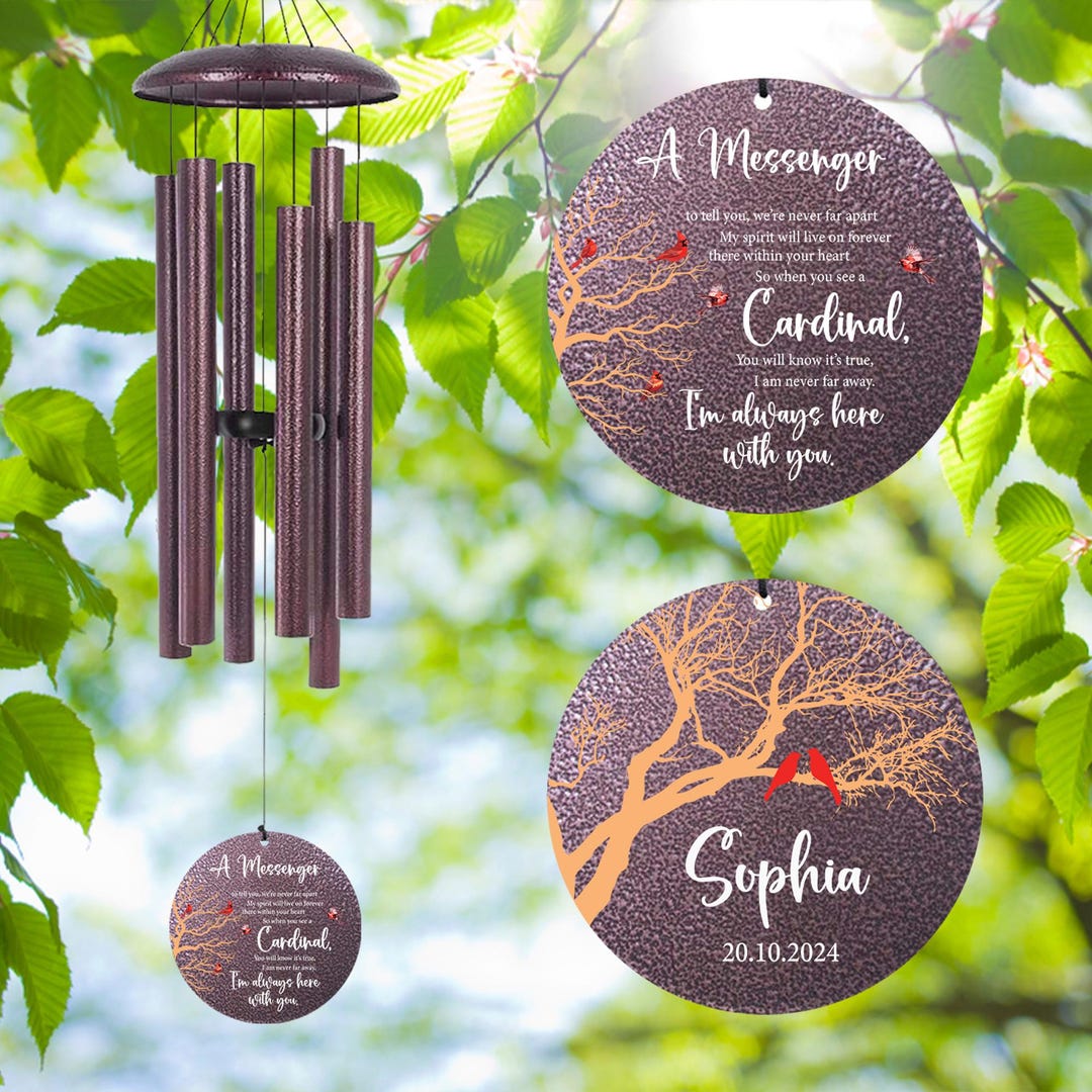 Personalized Memorial Cardinal Wind Chime: Remembrance Gift, Deep Tone ...