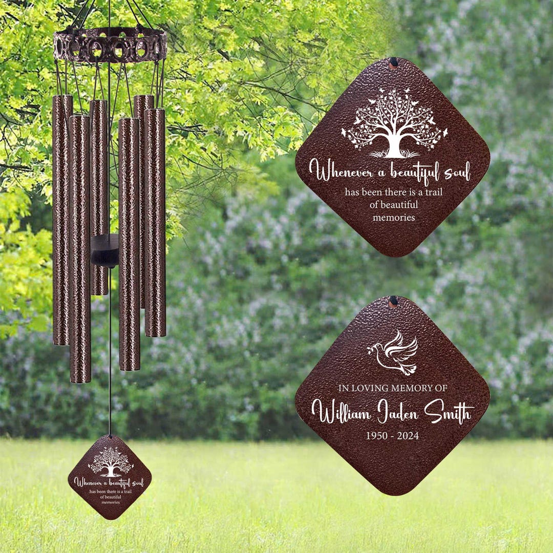 Memorial Wind Chimes Personalized, Tree of Life Engraved Wind Chimes ...