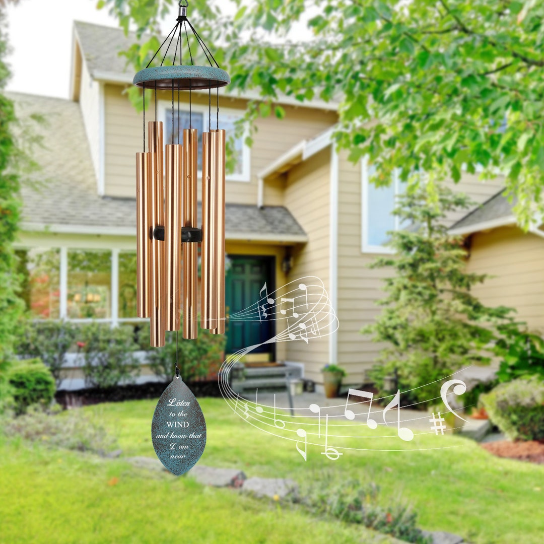 Personalized Memorial Wind Chimes ,leaf Wind Chime,36 Inch Gold/balck ...