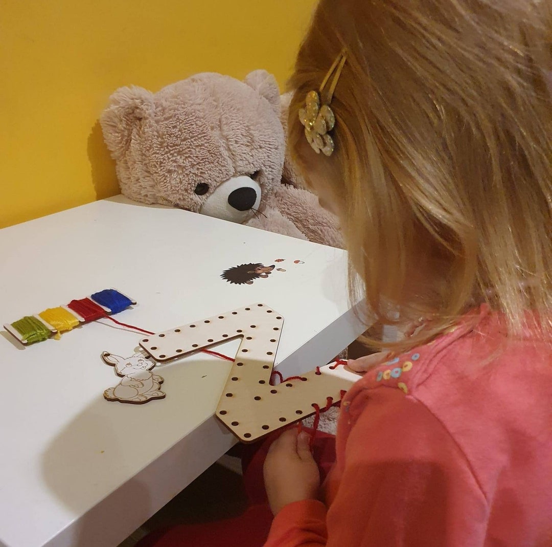 Wooden Lacing Toy - Sewing Letter - Sewing Toy - Montessori Toy ...