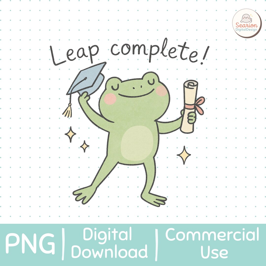 Graduation Frog PNG – “leap Complete!” Cute Cartoon Clipart - Etsy