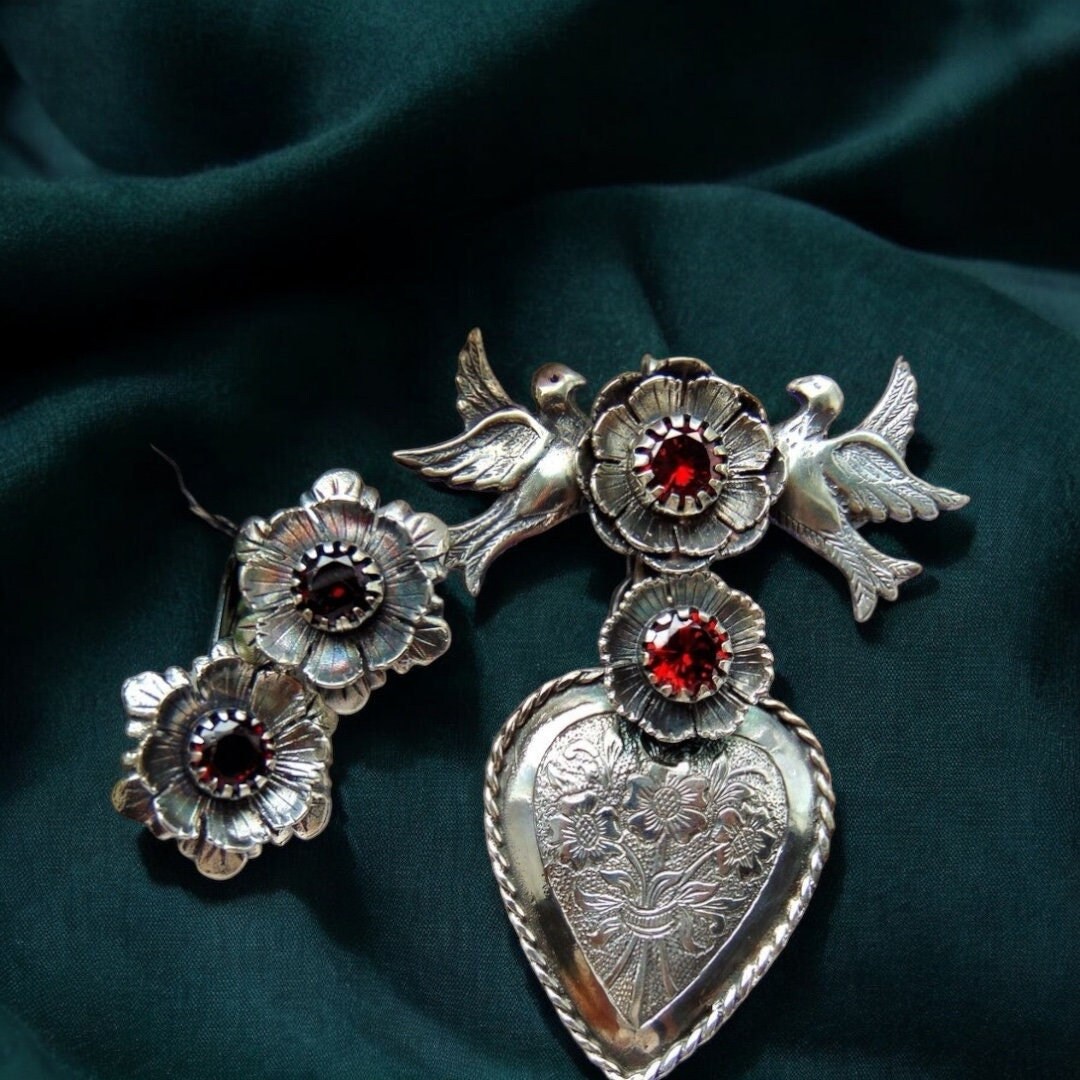 SET Ukrainian Silver Pendant Dukach + Flower Earrings, Ukrainian ...