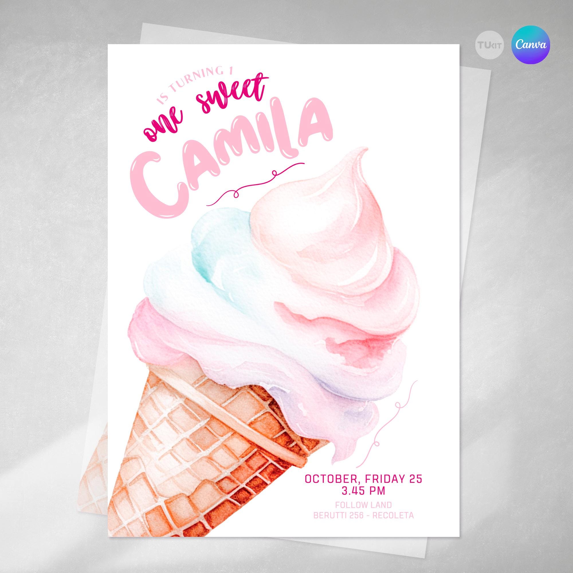 Editable Ice Cream Invitation, Ice Cream Invitation, Editable Canva ...