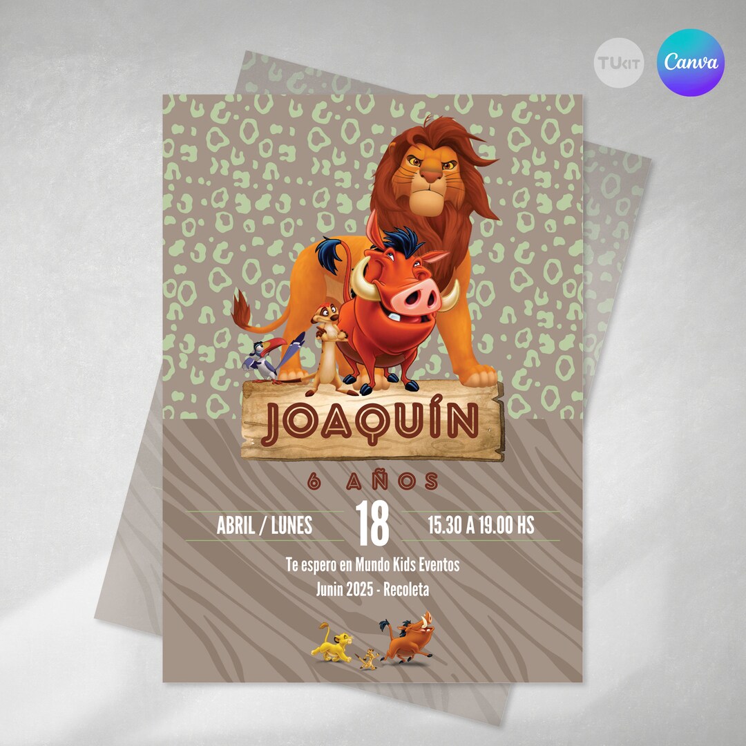 Invitacion editable, invitación, invitaciones de cumpleaños el rey leon ...