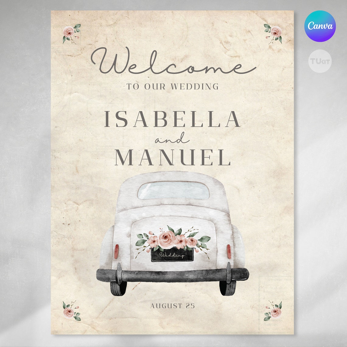 Printable Wedding Poster, Car Wedding Poster 18x24 Inches, Welcome ...