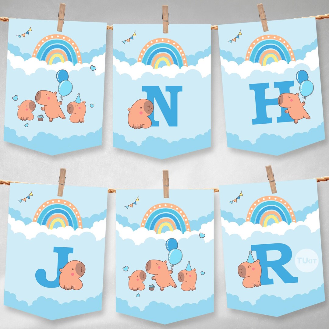 Capybara Abc Banner, Capy Printable Pennants, Light Blue Capybara ...