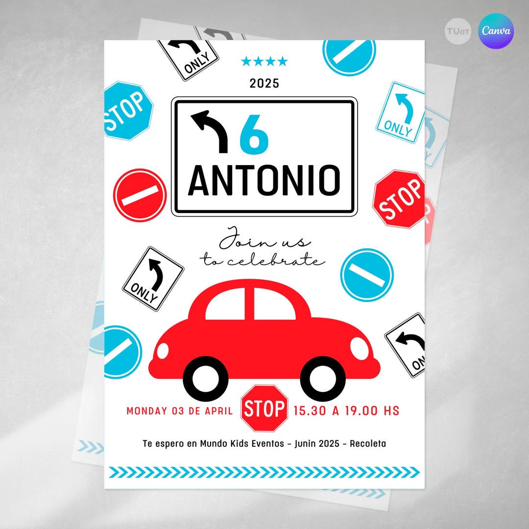 Red Car Invitation, Traffic Sign Invitation, Birthday Invitations, Pink ...