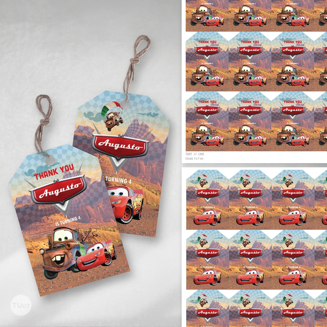 Tarjetas tag imprimible cars cumpleaños autos thank you tukit - Etsy España
