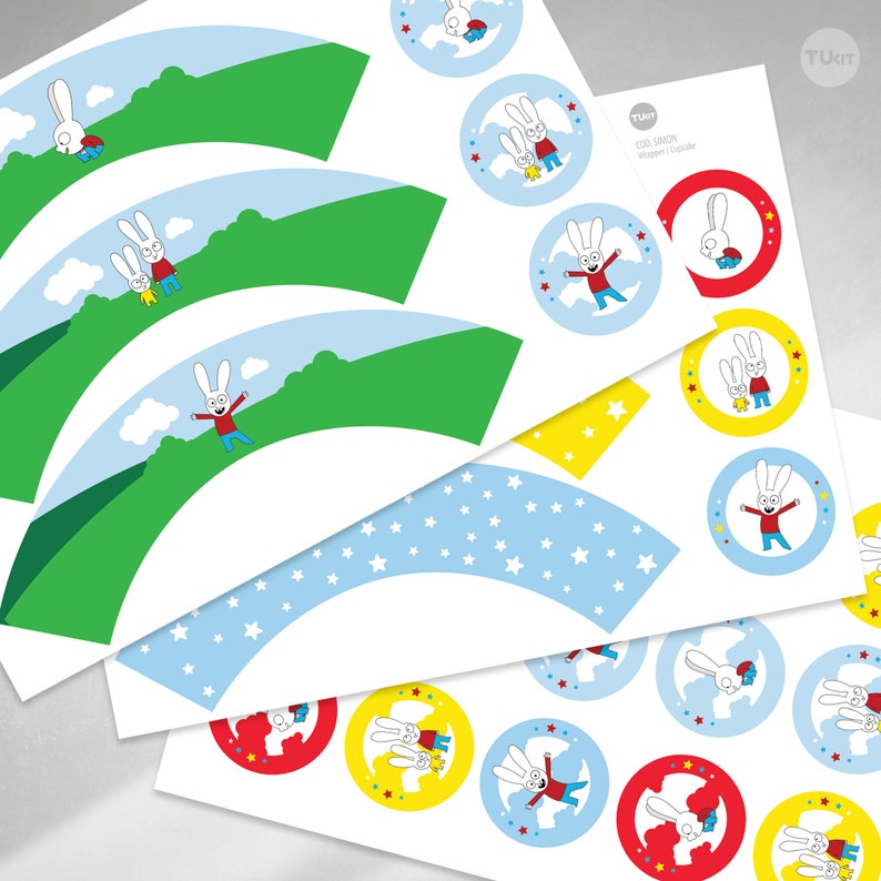 Wrapper Topper Cupcake Printable Simon the Rabbit Tukit - Etsy