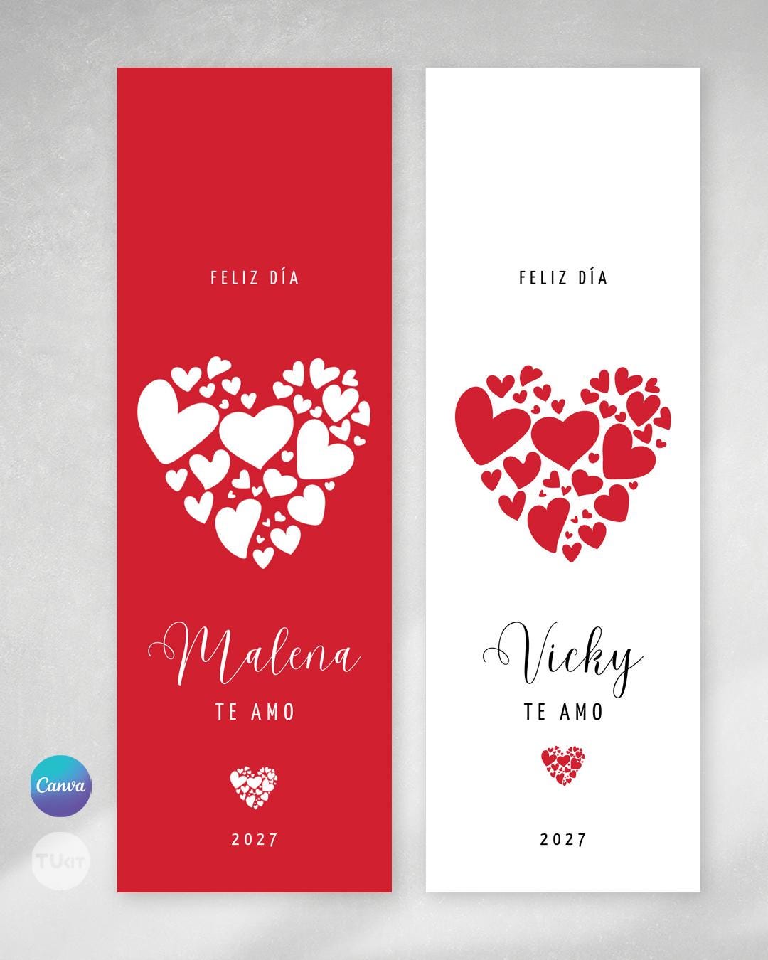 Heart Bookmark, Printable Bookmark, Editable Canva Text, Valentine's ...