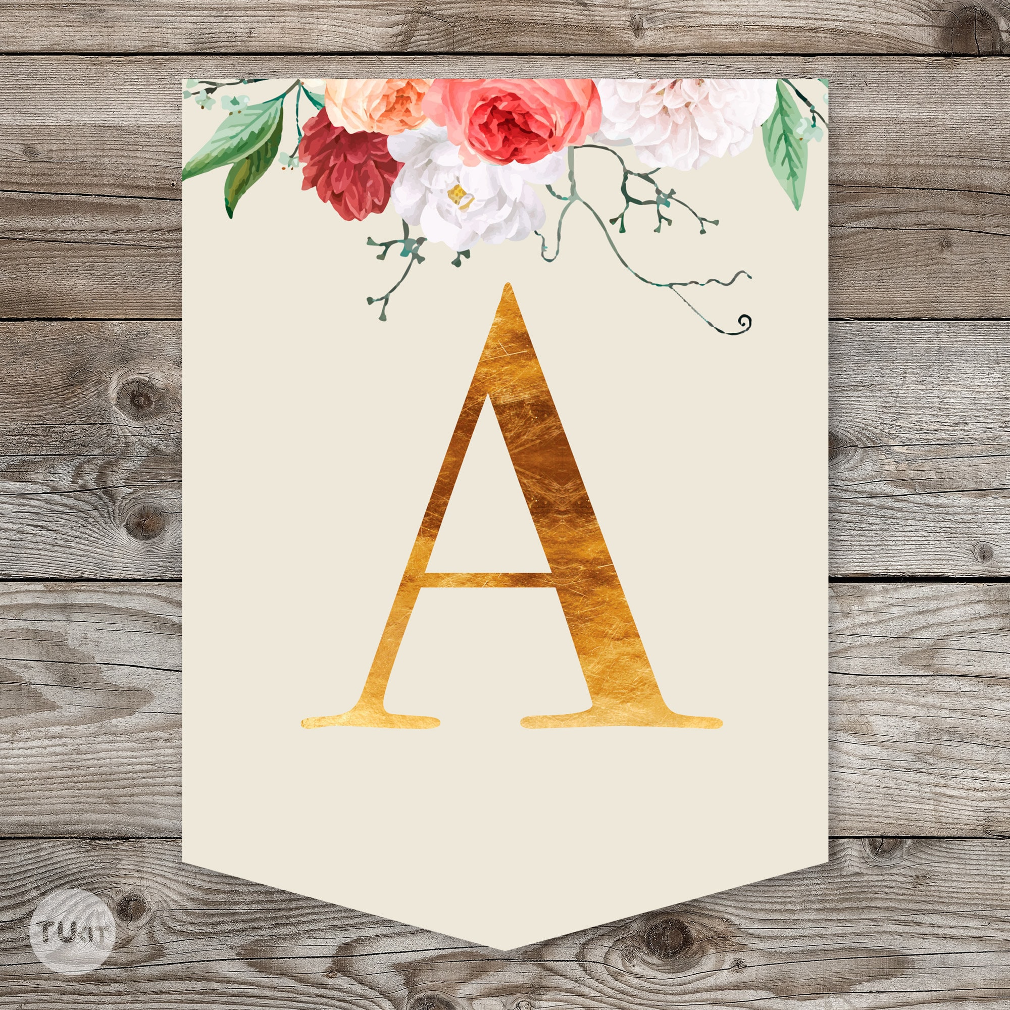Pennant Banner Pennants Gold Letters Flowers Png - Etsy
