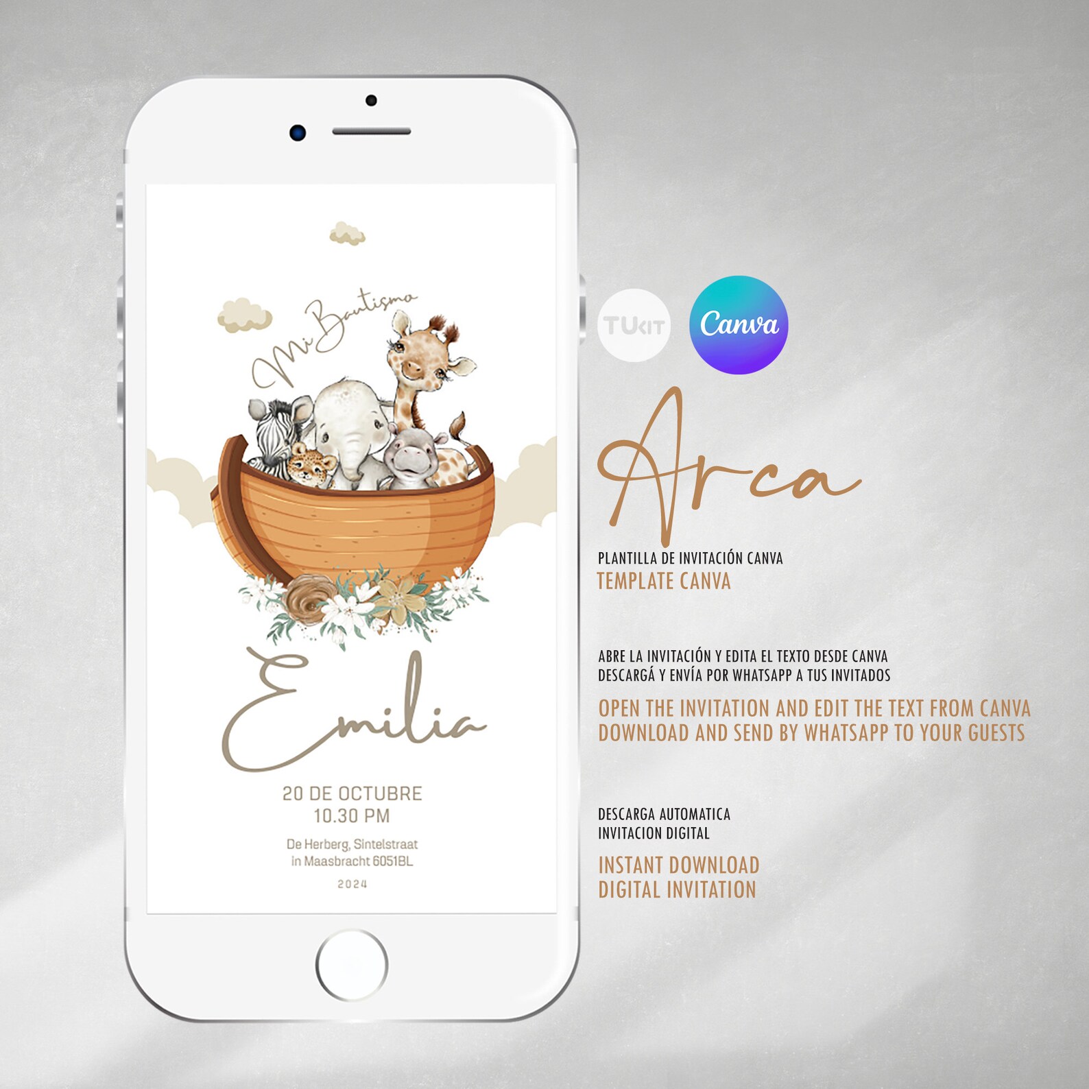 Editable Invitation, Ark Invitation, Editable Canva Invitations, Noah's ...