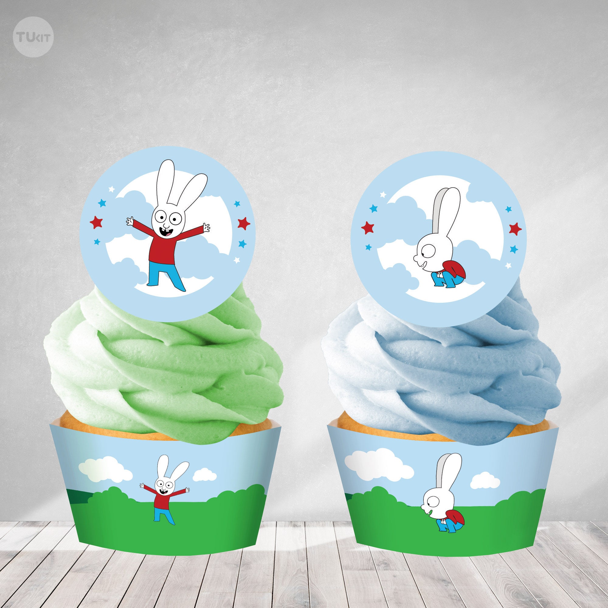Wrapper Topper Cupcake Printable Simon the Rabbit Tukit - Etsy