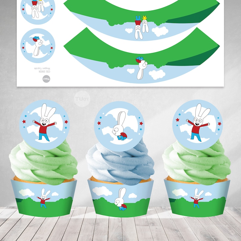 Wrapper Topper Cupcake Printable Simon the Rabbit Tukit - Etsy