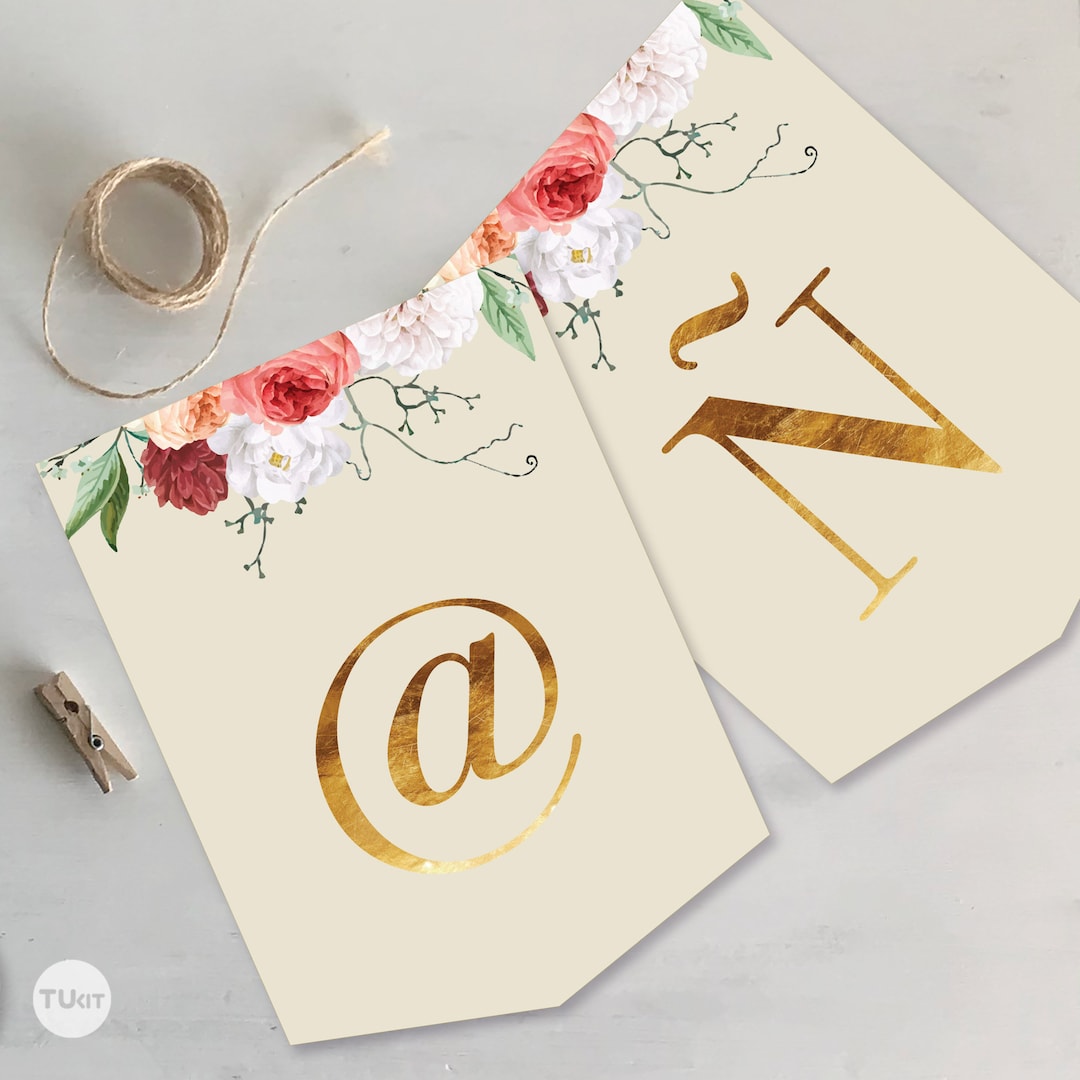 Pennant Banner Pennants Gold Letters Flowers Png - Etsy