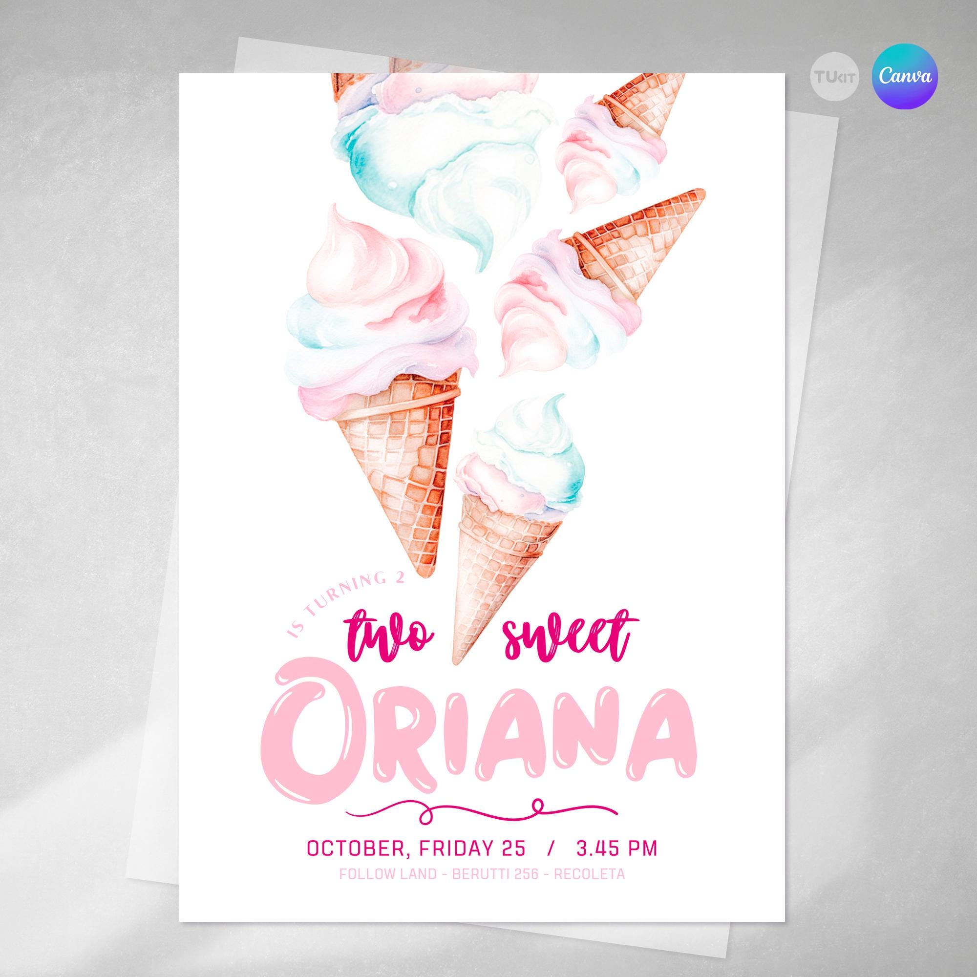 Editable Ice Cream Invitation, Ice Cream Invitation, Editable Canva ...