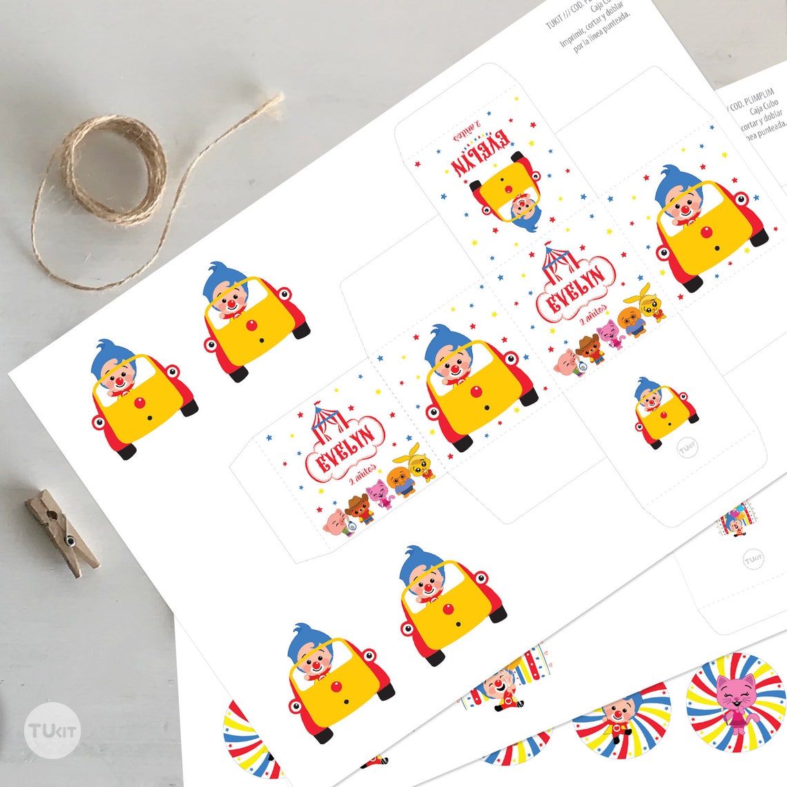 Cube Box Box Printable Birthday Birthday Clown Plim Plim Tukit - Etsy