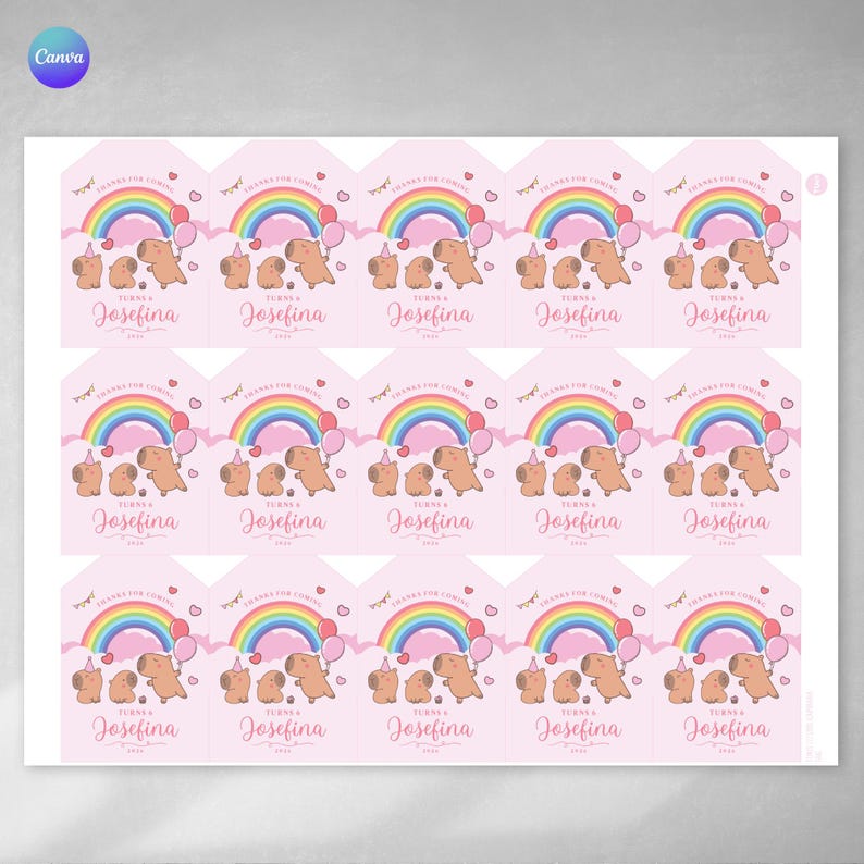 Printable Capybara Tag, Editable Canva Text, Capi Fest, Pink and Light ...