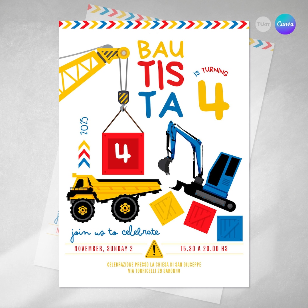 Editable Excavator Invitation, Construction Invitation, Excavator ...