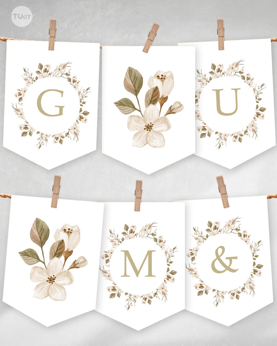Natural Flower Banner Abc, Printable Flower Pennants, Watercolor Flower ...