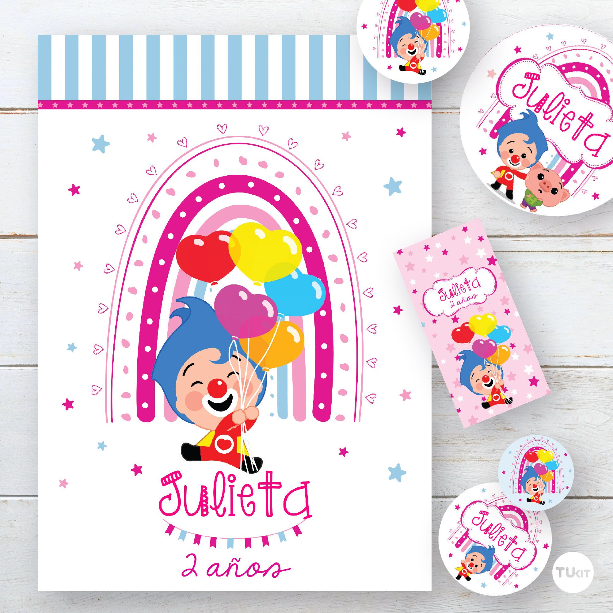 Kit imprimible payaso plim plim rosa tukit | Etsy België