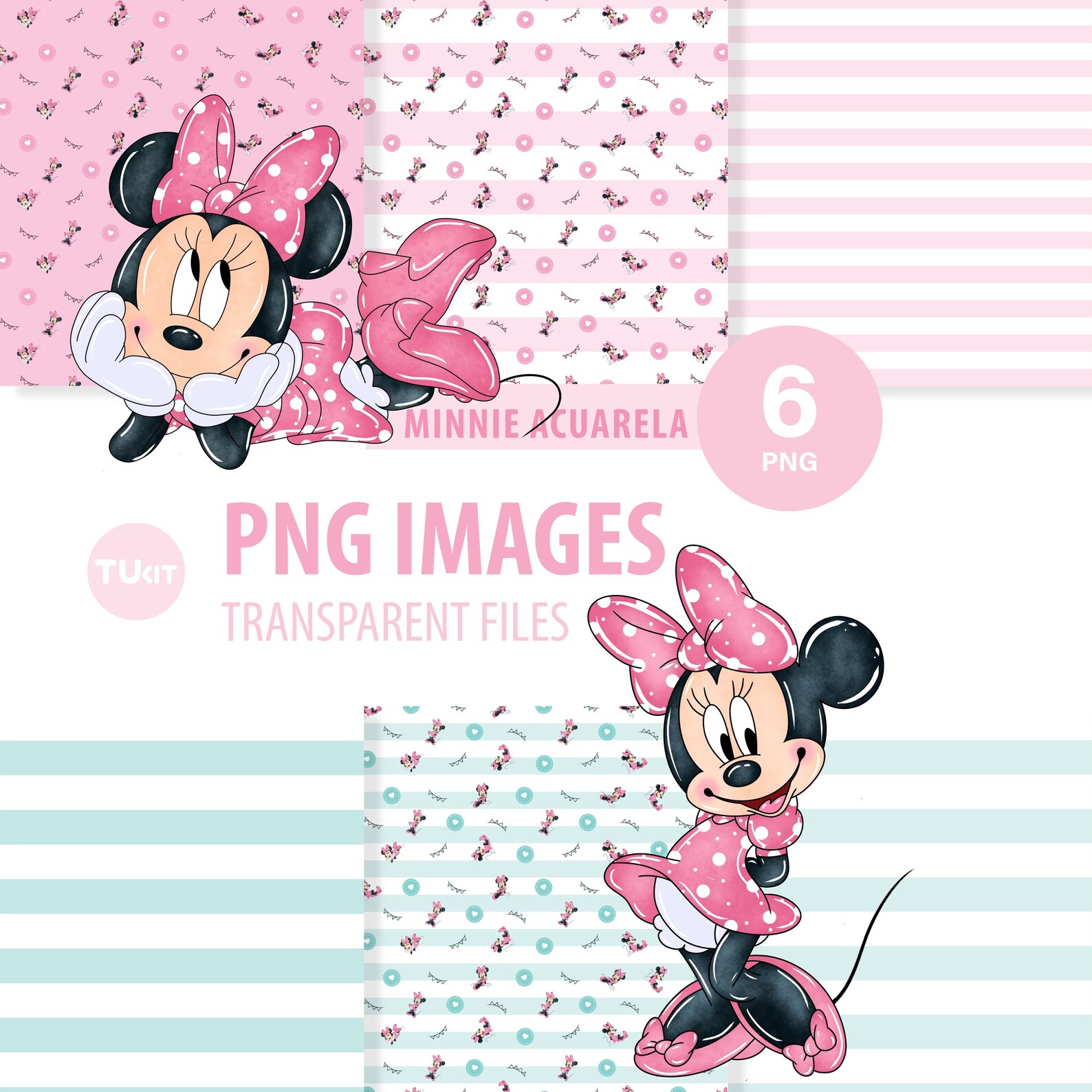 Minnie Digital Papers, Minnie Printable Papers, Png Files, Digital ...