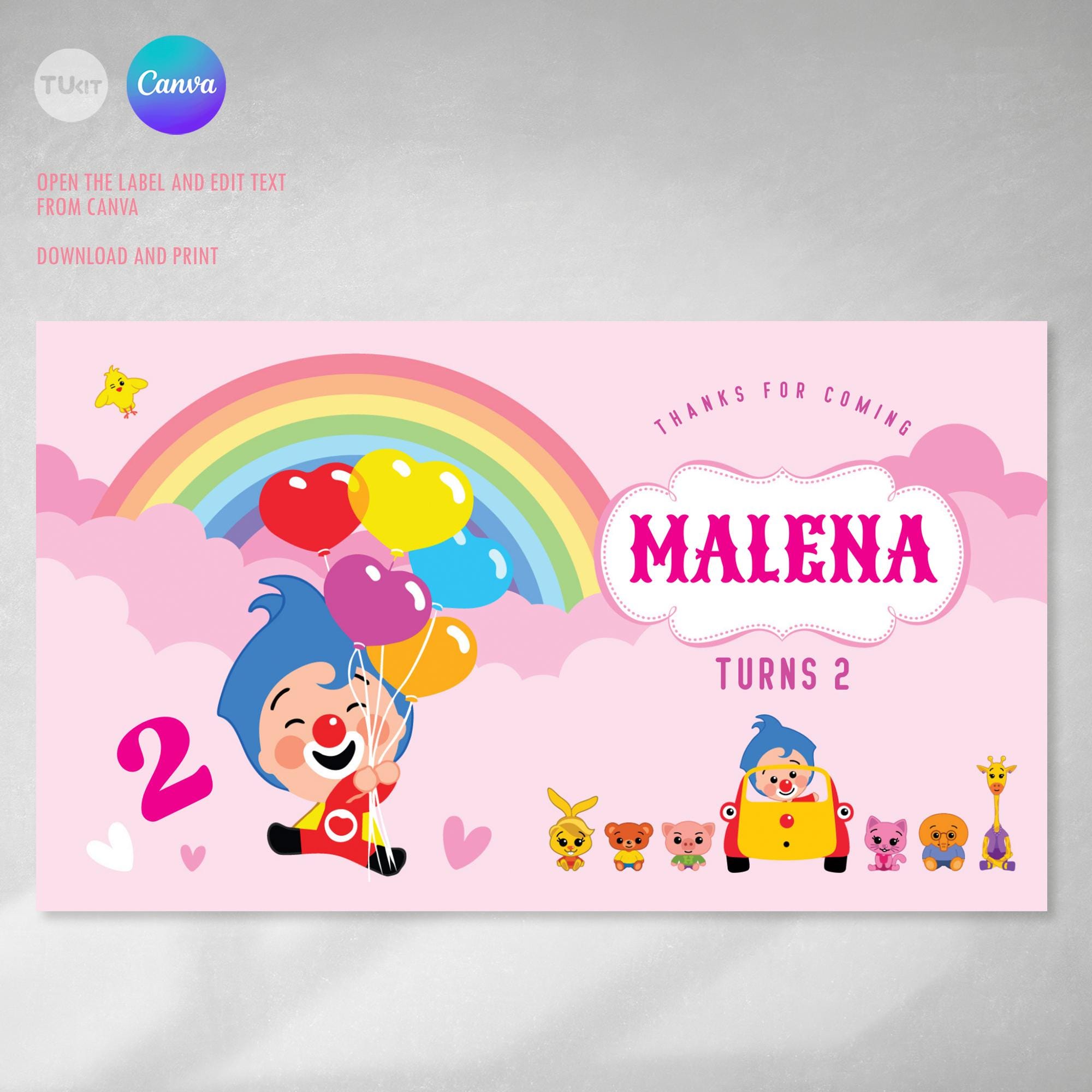 Etiqueta imprimible payaso, plim plim rosa, printable label payaso ...