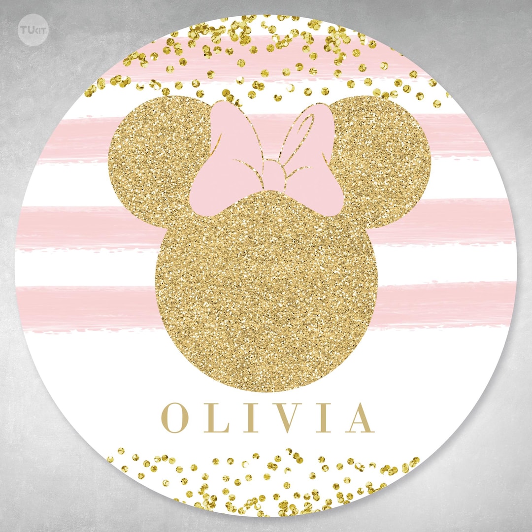 Bunting Banner Circular Digital Printable Backdrop Minnie Glitter Bow ...