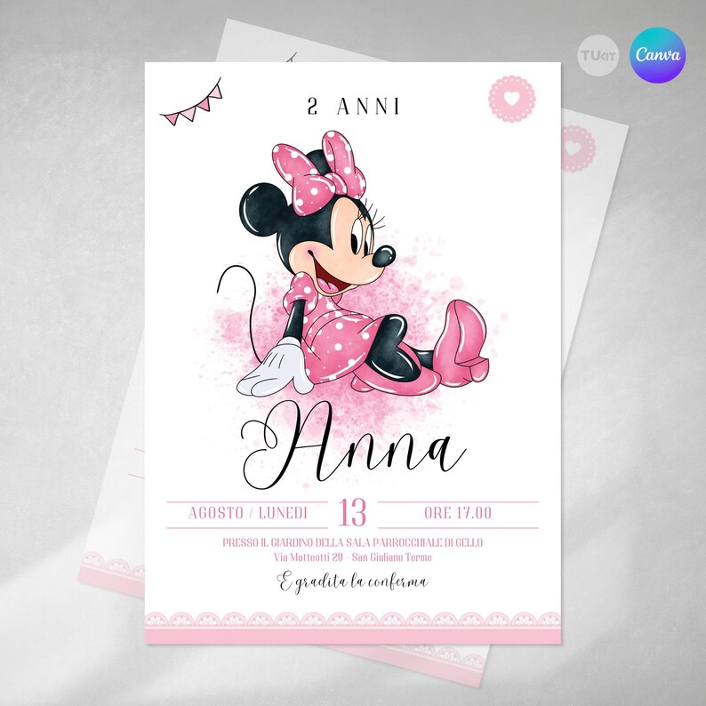 Invitacion editable, invitación minnie acuarela, invitaciones de ...