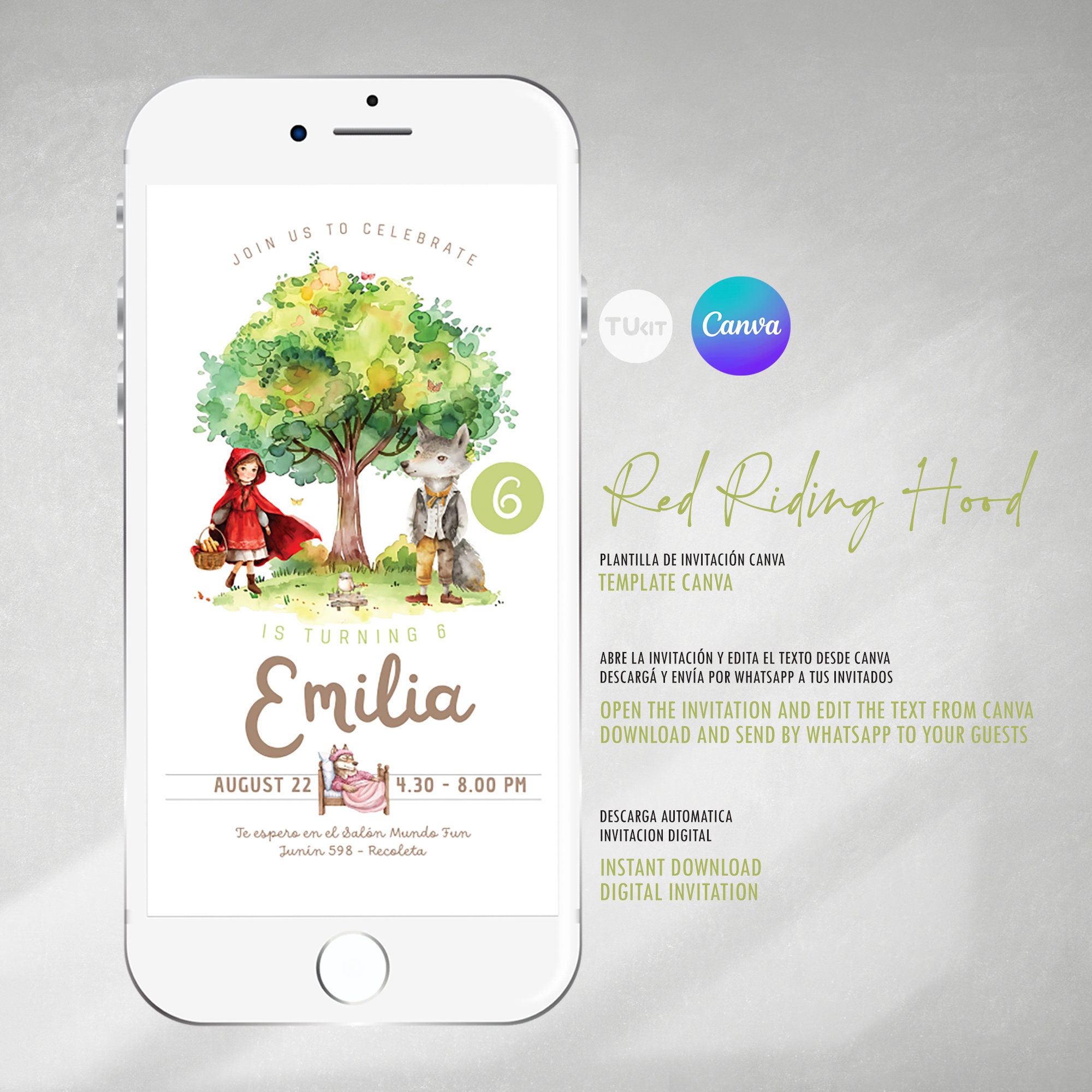 Editable Invitation, Little Red Riding Hood Invitation, Editable Canva ...