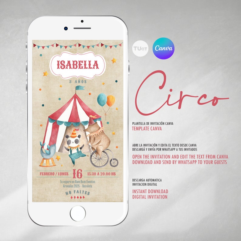 Editable Invitation, Invitation, Tukit Circus Birthday Invitations - Etsy