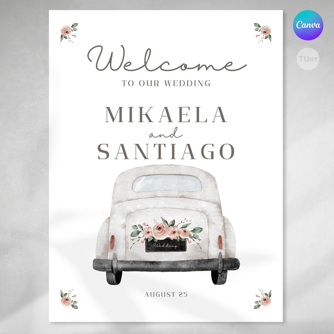 Printable Wedding Poster, Car Wedding Poster 18x24 Inches, Welcome ...