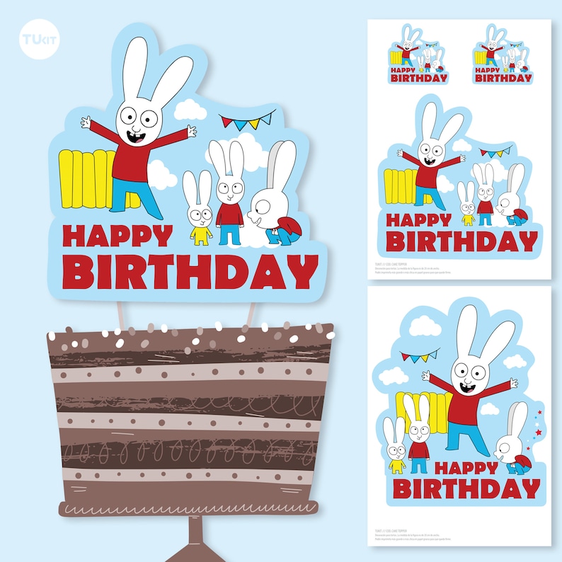 Cake Topper Printable Cake Decoration Rabbit Simon Tukit - Etsy