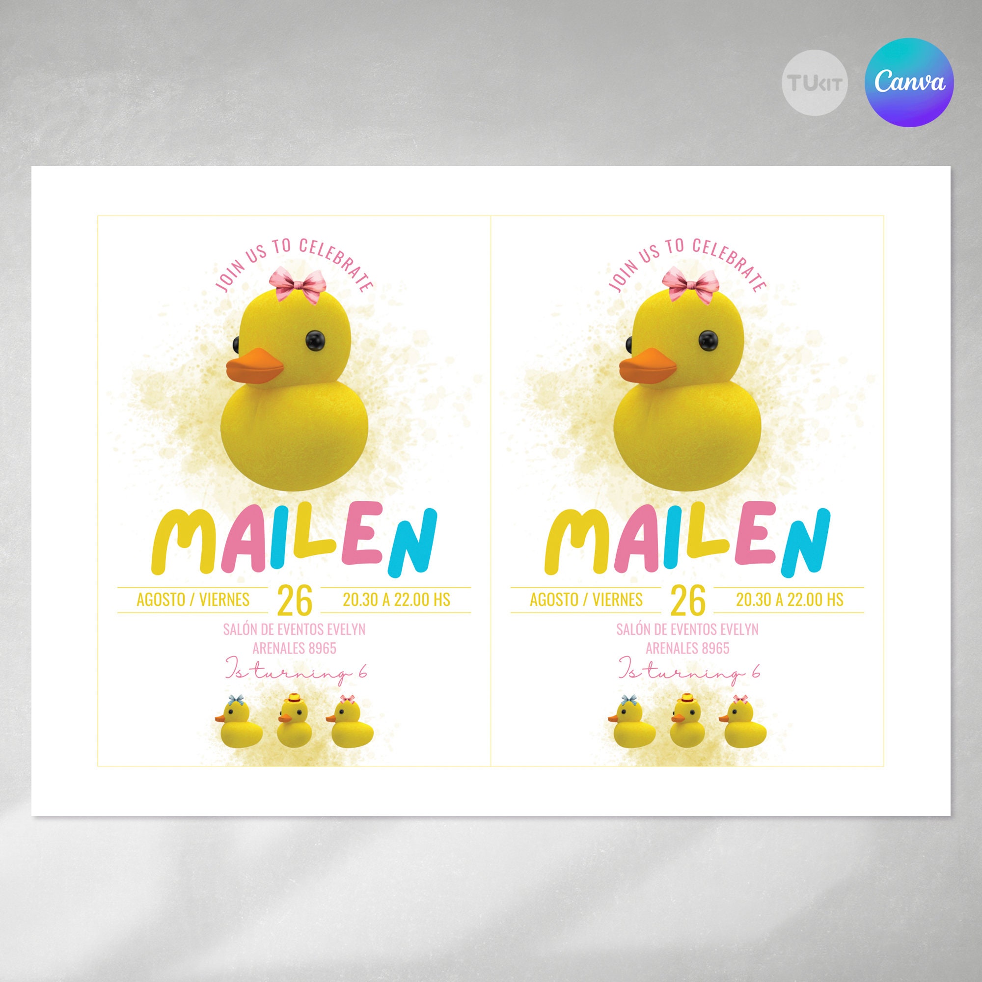 Invitacion editable, invitación canva patos, invitaciones de cumpleaños ...