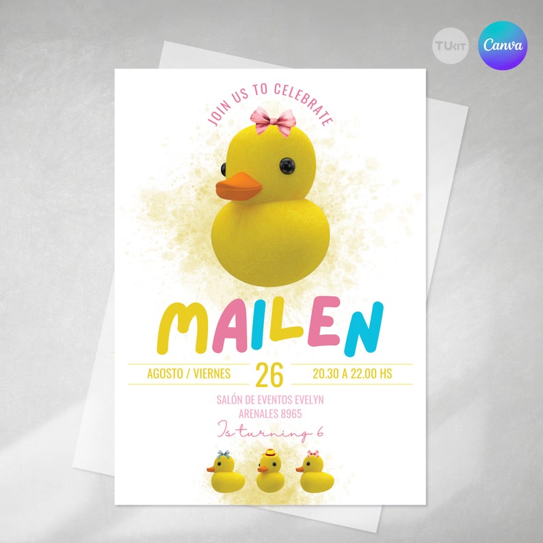 Invitacion editable, invitación canva patos, invitaciones de cumpleaños ...