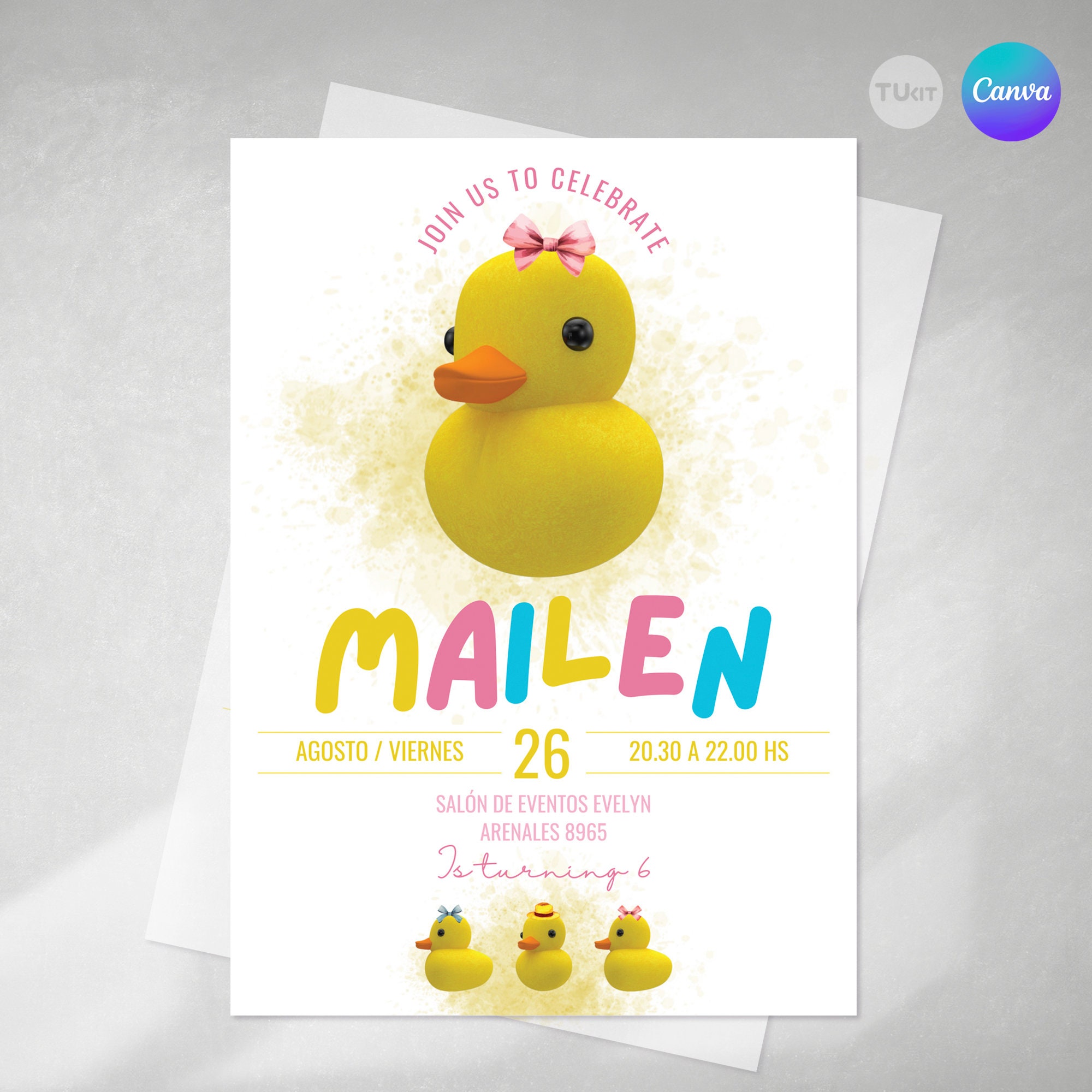 Invitacion editable, invitación canva patos, invitaciones de cumpleaños ...