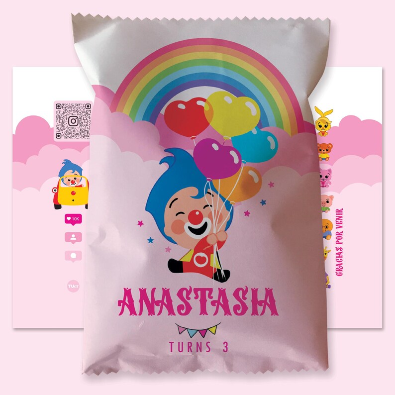 Chips Bags Printable Candy Bag Clown Plimplim Plim Plim Pink Tukit Etsy
