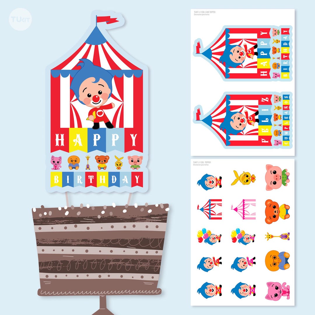 Cake topper, plim plim carpa, adorno torta payaso, topper imprimible ...