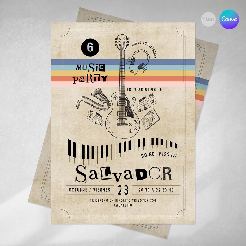 Invitacion editable, invitación musica, invitaciones de cumpleaños ...