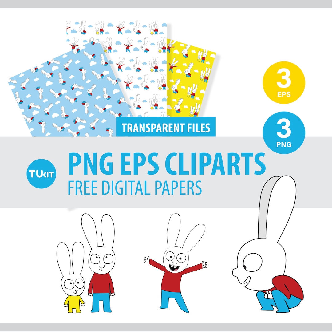 Printable Jpg Digital Papers Simon the Rabbit Images Png Eps Tukit - Etsy