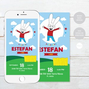 Digital Birthday Invitation Invites Simon the Rabbit - Etsy