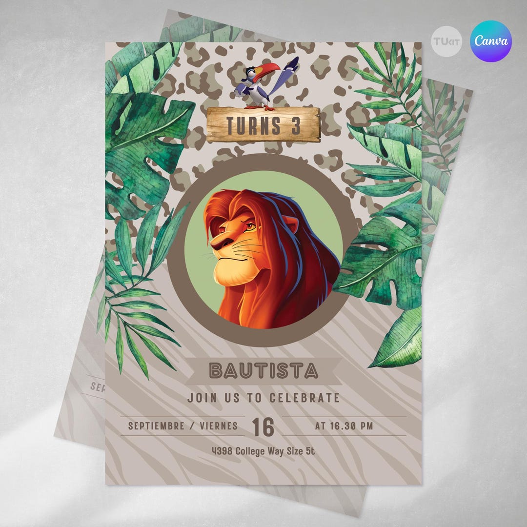 Editable Lion Invitation, Jungle King Invitation, Lion Birthday ...