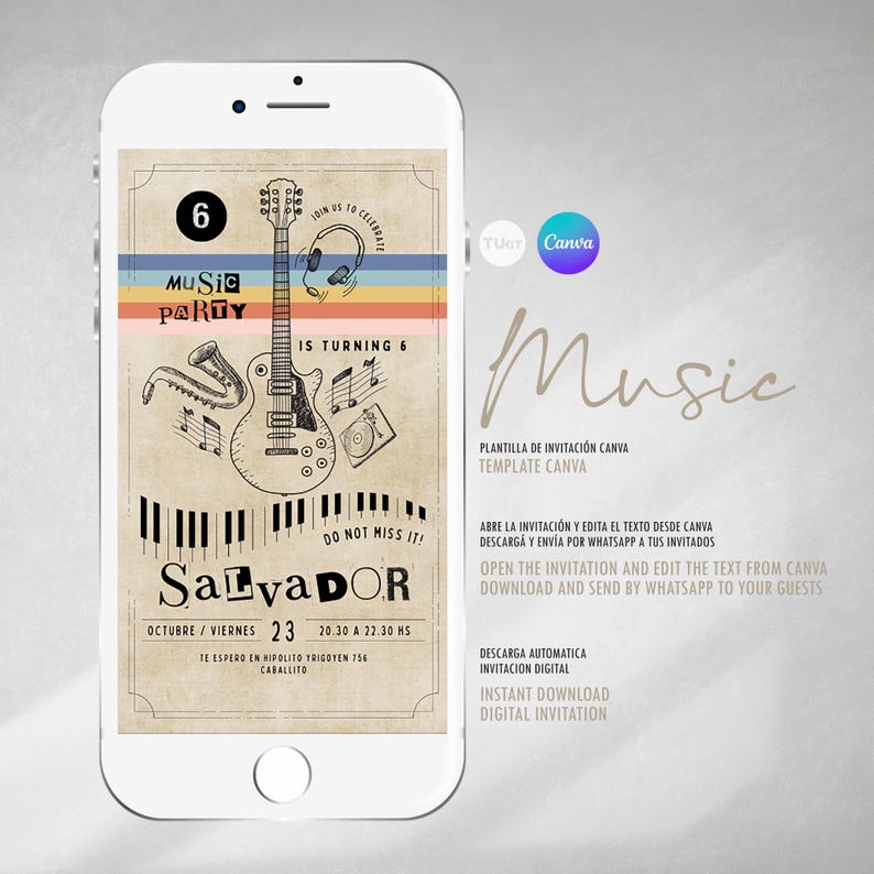 Invitacion editable, invitación musica, invitaciones de cumpleaños ...