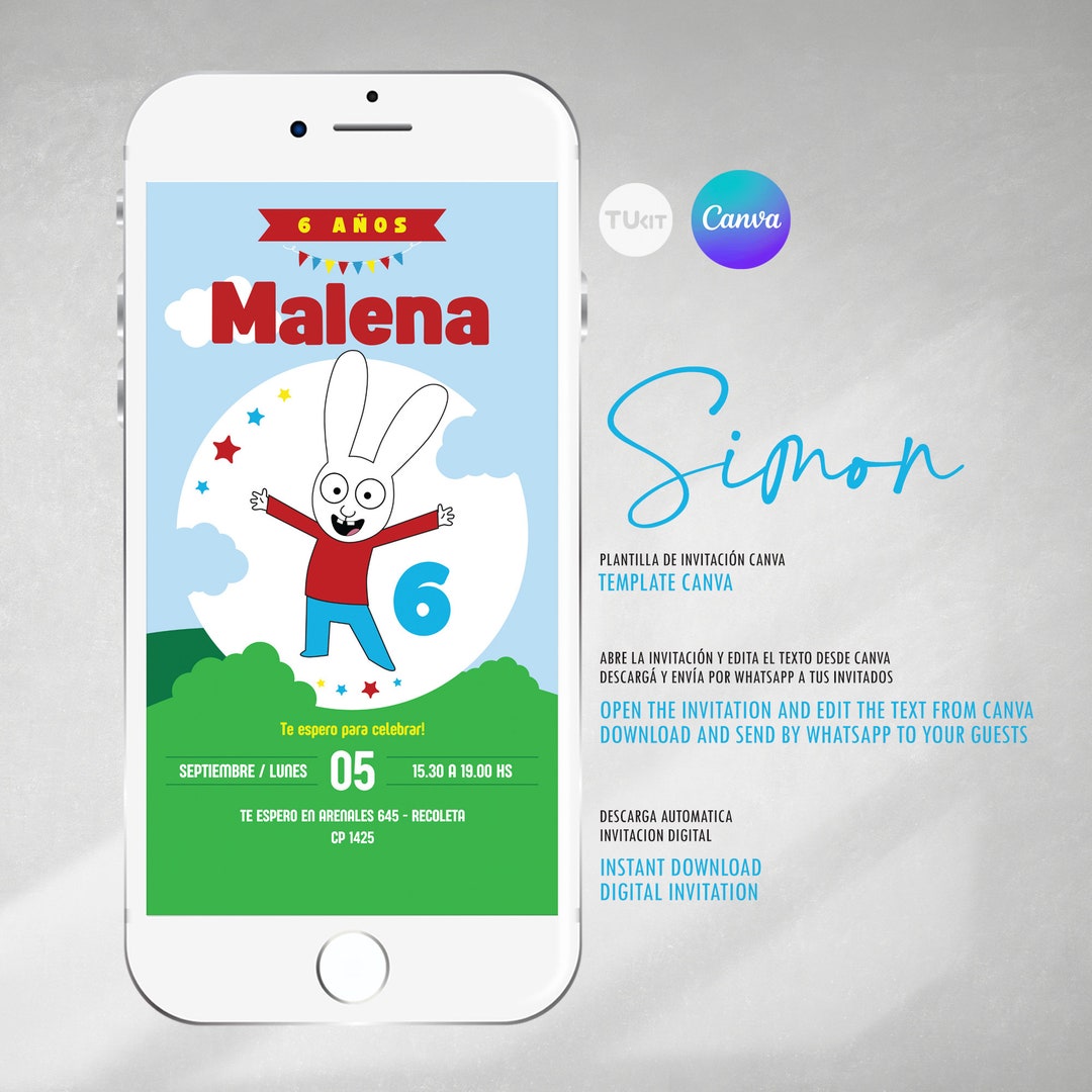 Editable Birthday Invitation Simon the Rabbit Tukit - Etsy