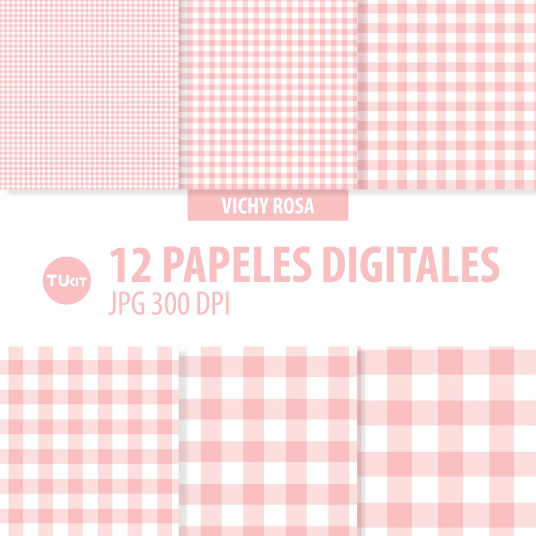 Printable Digital Paper Vichy Pink Gray Tukit - Etsy