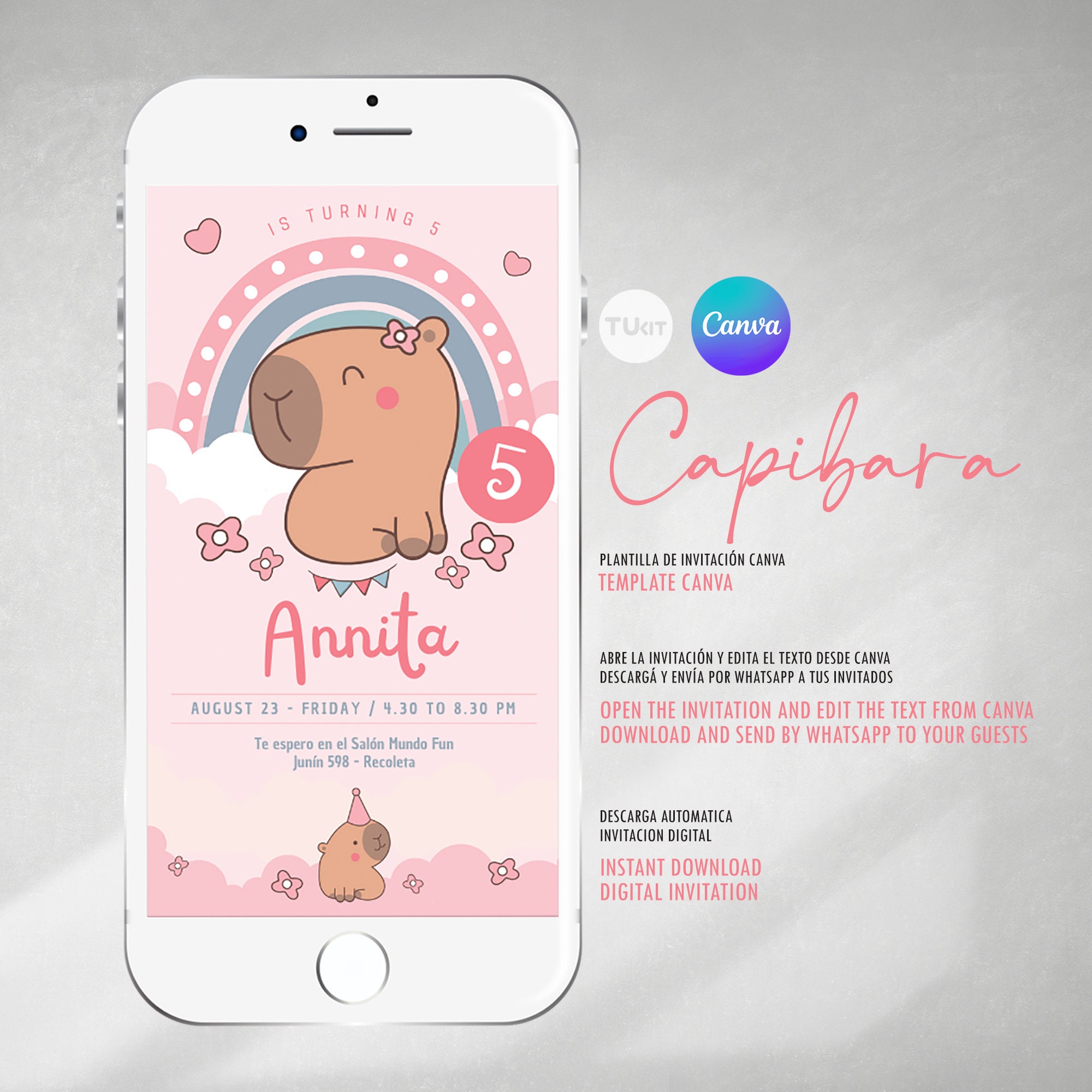 Invitacion editable, invitación carpincho, invitaciones canva editable ...