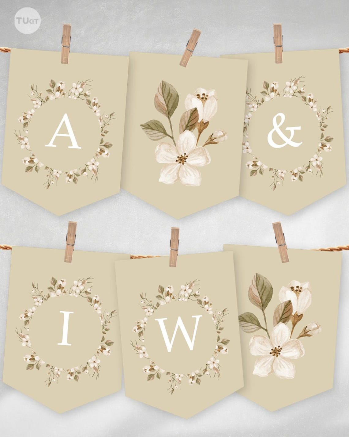 Natural Flower Banner Abc, Printable Flower Pennants, Watercolor Flower ...