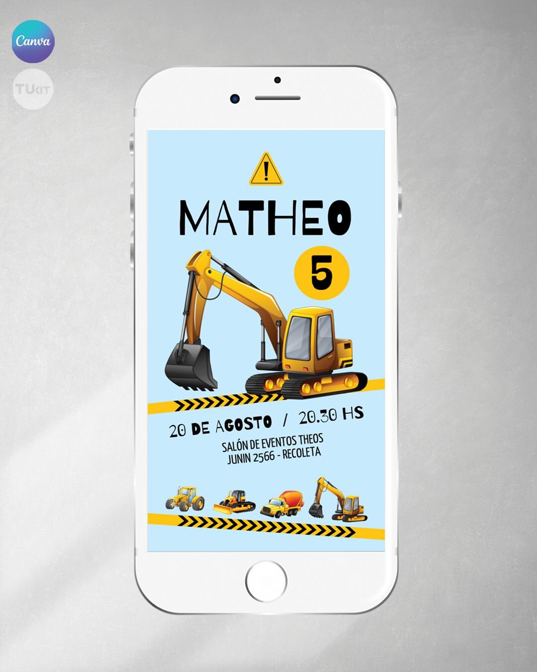 Excavator Invitation, Editable Text Canva, Tractor Invitations, Tukit ...